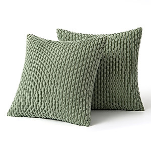MIULEE Throw Pillow Covers Soft Corduroy Decorative Set of 2 Boho Striped Pillow Covers Pillowcases Farmhouse Home Decor for Couch Bed Sofa Living Room Spring 18x18 Inch Sage Green