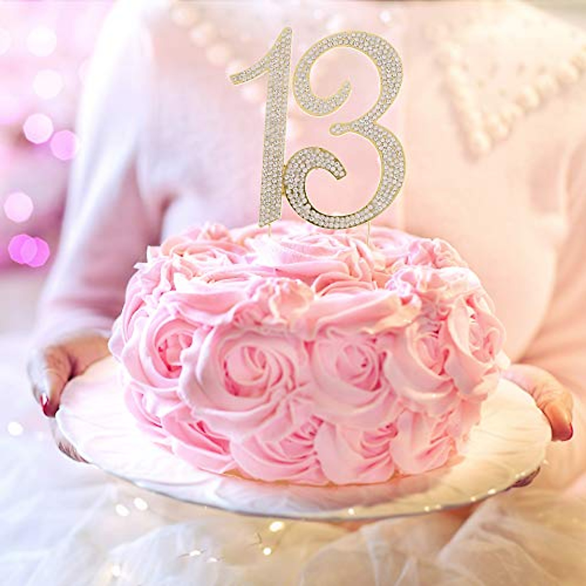 Ella Celebration 13 Cake Topper for 13th Birthday Party, Gold Rhinestone Metal Number Decoration (Gold)