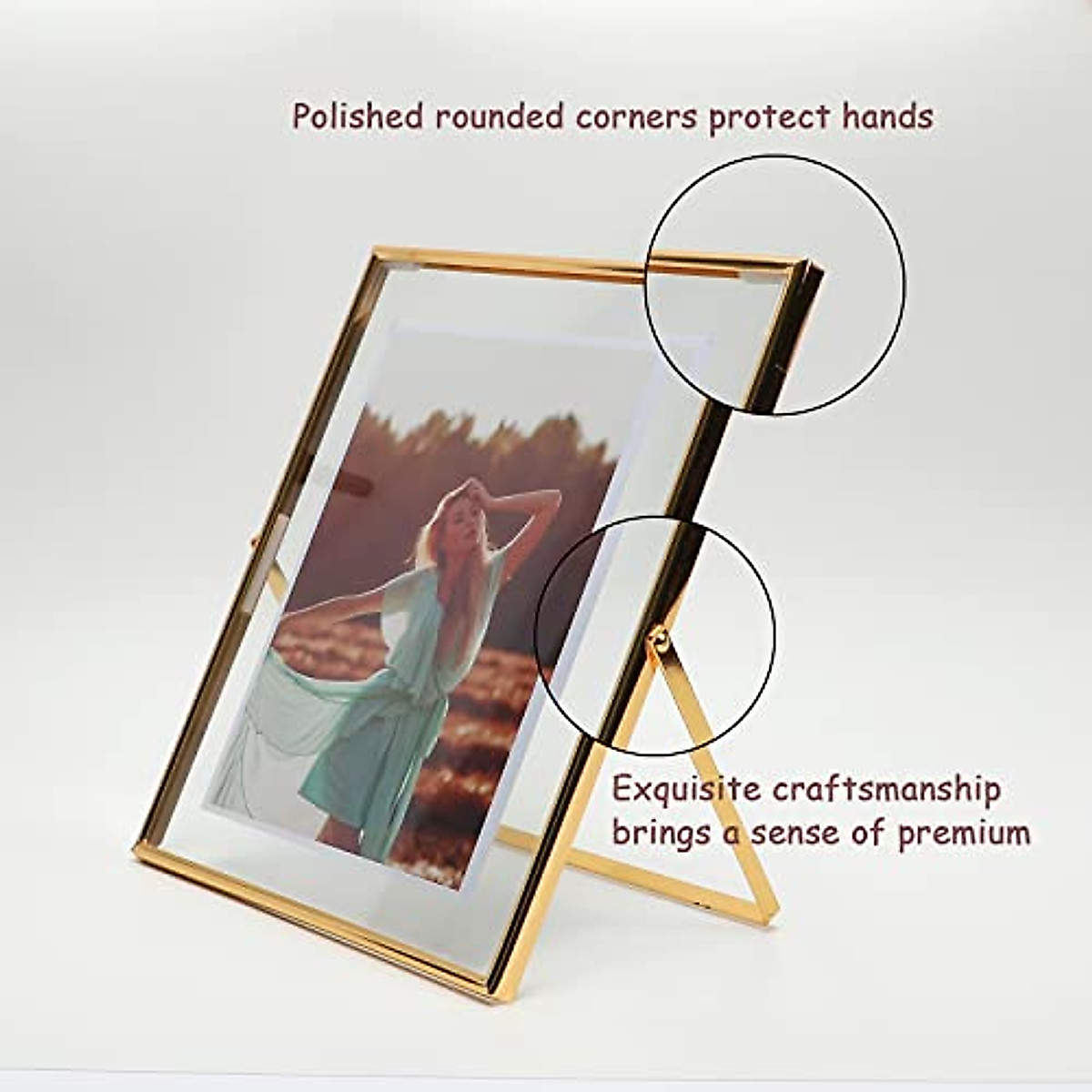 AhaGo Floating Picture Frame (Gold, 8"x10", 1 Set), For Multiple Photo Sizes (7x9, 6x8, 5x7), Vertical Adjustable Tabletop/Shelf Photo Frame, Classy Gift Choice for Halloween, Thanksgiving, Christmas, Home or Wedding Decoration
