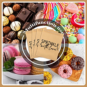 AnyDesign 100 Pack Donut Candy Bags Self-Adhesive Sprinkle with Love Kraft Paper Goodie Treat Bags Natural Brown Gift Snack Buffet Bags for Baby Shower Doughnut Time Supplies