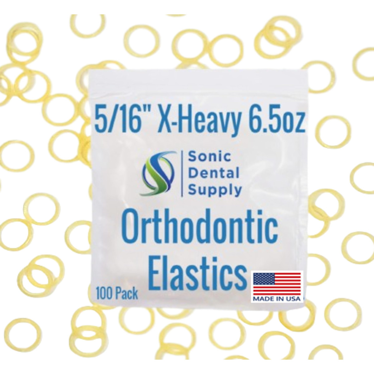 5/16 Inch Orthodontic Elastic Rubber Bands - 100 Pack - Natural Latex , X- Heavy 6.5 Ounce Small Rubberbands, Braces, Dreadlocks Hair Braids, Teeth Gap, Grooming, Crafts - Sonic Dental - Made in USA