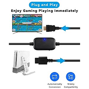 Wii to HDMI Adapter Cable [1080P/720P] Wii HDMI Picture Quality Upscaler Resolution Enhancer Wii 2 HDMI Converter Supports All Display Modes Compatible with Wii/Wii U Console (6.56FT, Plug & Play)