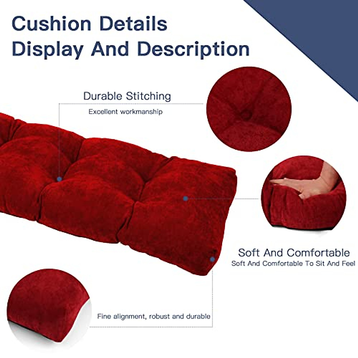 ROFIELTY Bench Cushion 36X14 inch, Indoor/Outdoor Anti-Slip Tufted Swing Seat Cushion, Comfortable Window seat Cushions Indoor, Piano Bench Cushions. (Burgundy, 36x14x4)