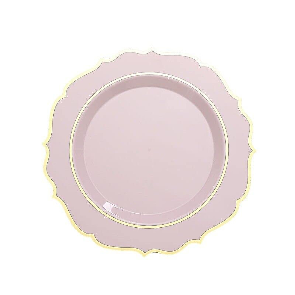 10 Pcs of 10.5" Blush Round Dinner Plates With Gold Scalloped Rim Wedding Tableware