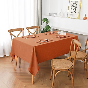 L Linen World Linen Tablecloth 60x90Inch,100% Pure Linen Rustic Tablecloth Rectangular Tablecover,Wedding,Dining,Natural European Flax,Decorative Valentine's Day,Spring,Easter(Rust)
