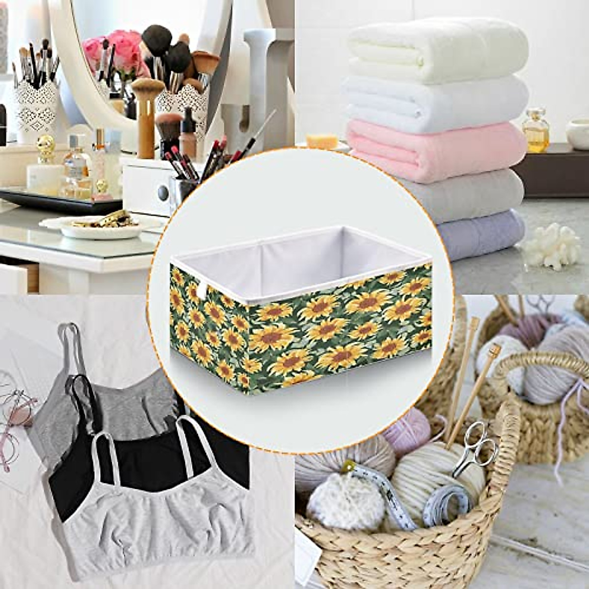 Kigai Sunflower Cube Storage Bins - 11x11x11 in Large Foldable Cubes Organizer Storage Basket for Home Office, Nursery, Shelf, Closet
