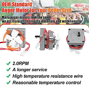 Upgraded Auger Motor Replacement for Traeger, Pit Boss Wood Pellet Grills, Pellet Grill Replacement Parts, Auger Drive Motor Kit for Camp Chef and Z Grills, 2.0 RPM, 110V, 60Hz, 2 Pole