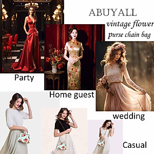 Abuyall Floral Top Handle Handbag Chain Strap Women Kiss Lock Canvas Frame Shoulder Bag Black