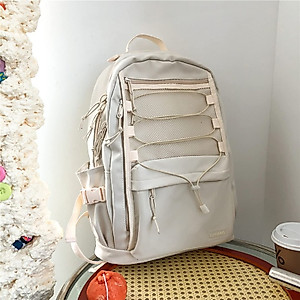 Verdancy Kawaii Backpack for Teen Girls Cute Bookbag Lovely Schoolbag Casual Bag with Laptop Compartment Aesthetic Backpack For School (Beige)