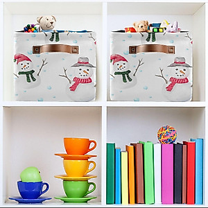 Cute Snowmen Christmas Storage Basket Bins Decorative Toy Laundry Basket Organization with Handles for Living Room Clothes Nursery Closet Shelf Playroom,1 pcs