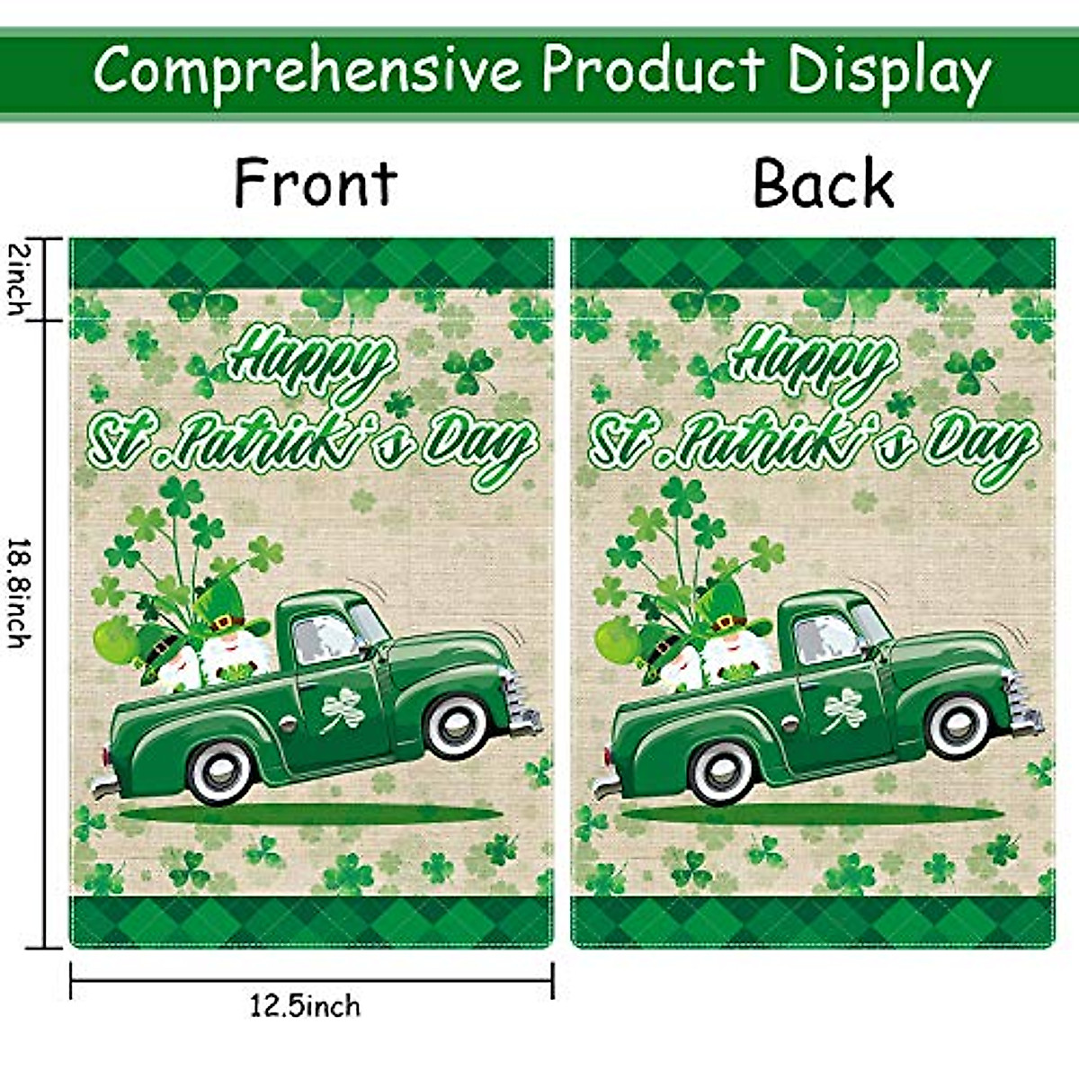Boao 2 Pieces St Patrick's Day Garden Flag 18 x 12 Inch Saint Patty's Day Welcome Gnome Irish Green Shamrock Flag Double Sided Decorative Shamrock Truck Yard Flag for Garden Home Decoration