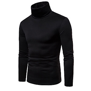 Men's Turtleneck Top Slim Fit Solid Base Thin Sweater Casual Long Sleeve Underwear Tops Male Cozy Blouse T-Shirt Black
