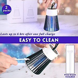 Kittmip 2 Pcs Electric Bug Zapper Bulk Rechargeable Mosquito Killer Fly Zapper Mosquito Trap Outdoor Portable Mosquito Lamp with USB and Hanging Loop for Home Camp Insect, Up to 6 Hours of Battery