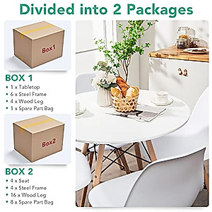 Giantex 5-Piece Dining Table Set, Modern Round Dining Table & 4 DSW Chairs W/Solid Wood Legs, Dining Room Set, Farmhouse Home Furniture for Kitchen Restaurant, Dining Table Set for 4, White