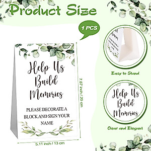 Dinifee 125 Pcs Baby Shower Decorate a Block Game Set Includes Help Us Build Memories Sign 100 DIY Blank Wooden Block 24 Paint Marker Baby Shower Prize for Wedding Baby Shower Game (Leaves)