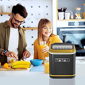 Ice Maker Countertop ZAFRO, Self-Cleaning Ice Machine with Ice Scoop and Basket, 26.5lbs/24h, 2 Sizes of Bullet Ice Cube, Black-Gold, Ideal for Home, Kitchen, Party, Dormitory.