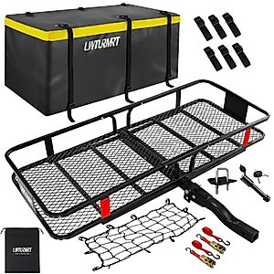 LWTURMRT 60"X21.6"X6" Hitch Cargo Carrier with Waterproof Cargo Bag(58"X20"X24"), Rust Resistant Baking Paint and Alloy Steel Material