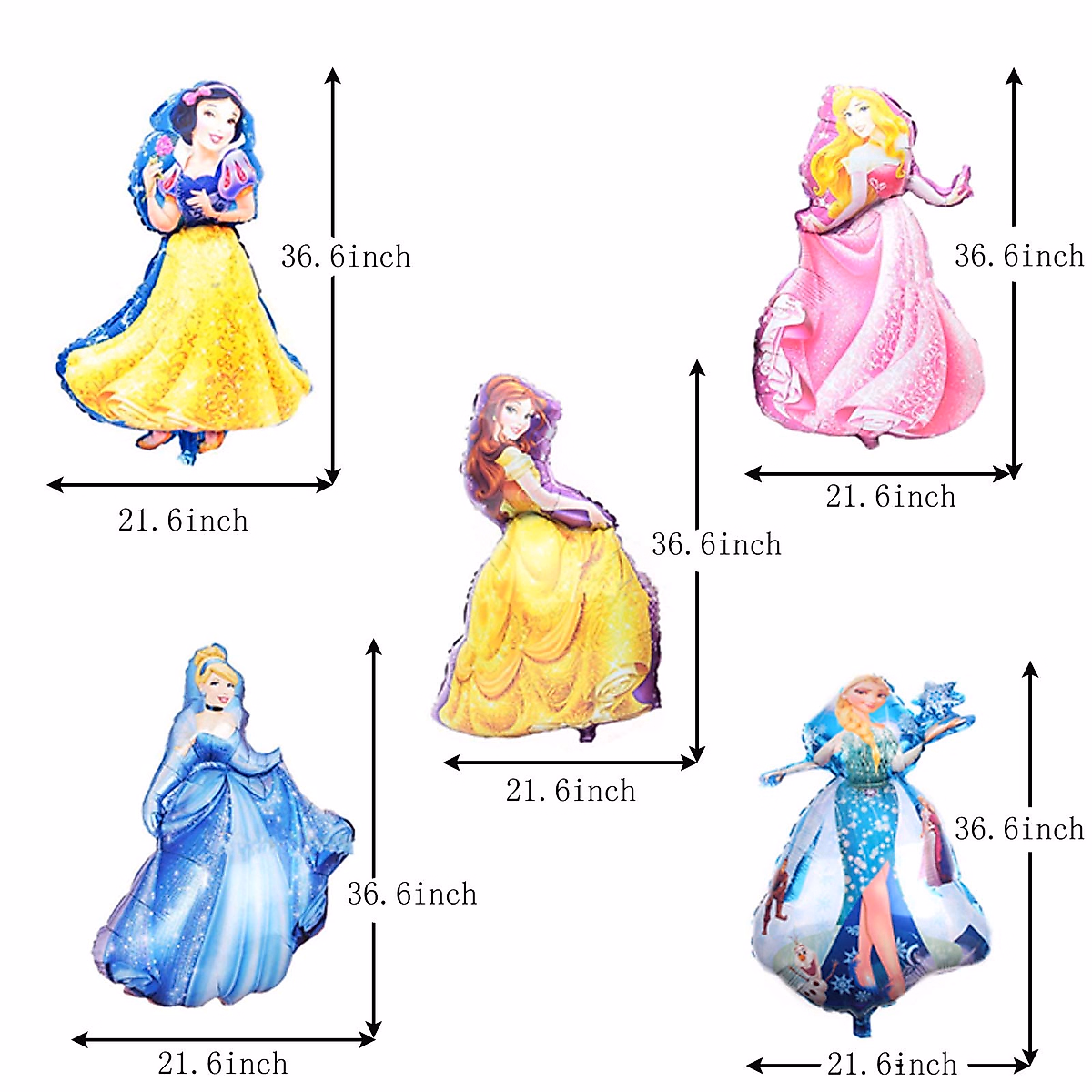 BXM Princess Birthday Party Supplier 5PCS Disney Princess Balloons for Kids Birthday Baby Shower Princess Theme Decorations