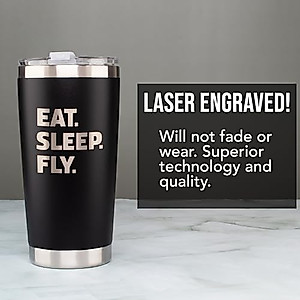 JENVIO Pilot Gifts | 20oz Laser Etched Stainless Steel Travel Tumbler Mug 2 Lids 2 Straws Gift Box and Card Included | Aviation Flight Attendant Airplane Decor Men Christmas