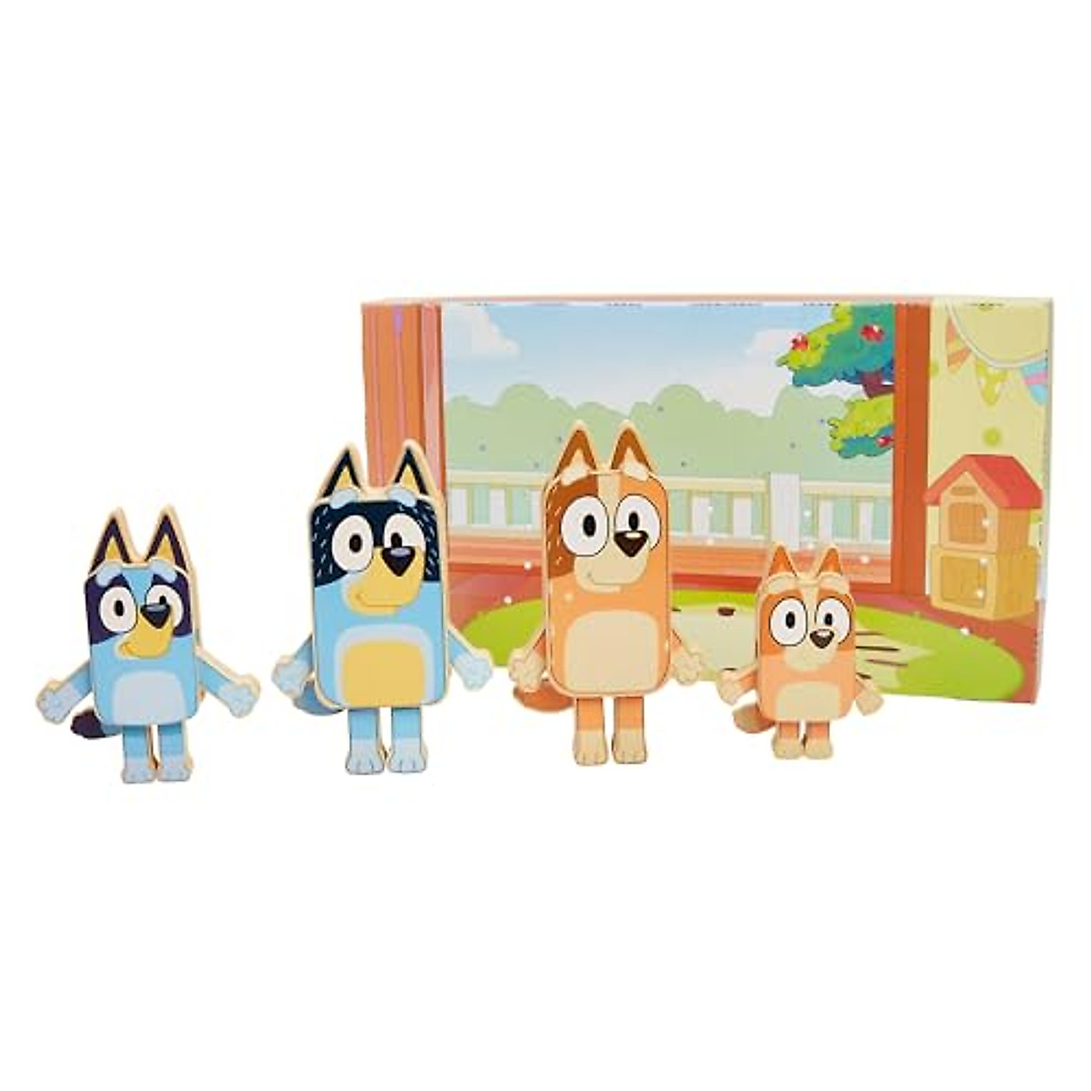 Bluey Wooden Character Figures – 4 Colorful Wooden Figures – FSC Certified for Children 3 Years and Up