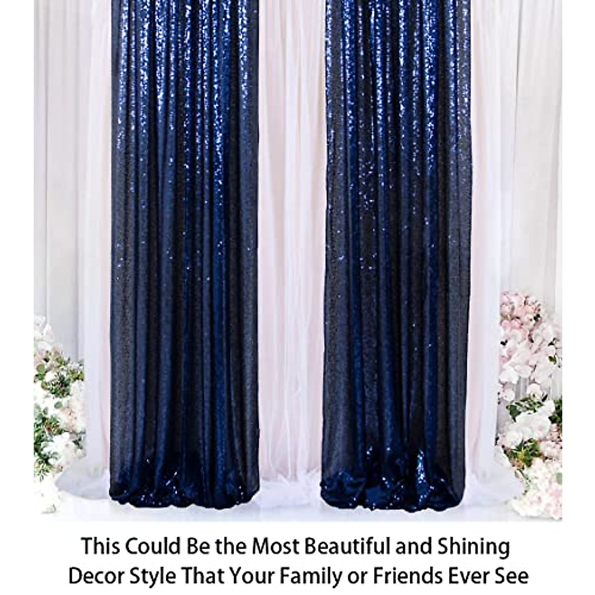 Sparkle Backdrop Curtain Navy Blue 2 Panels Set Sequin Photo Backdrop 2FTx8FT Sequin Backdrop Curtain Pack of 2-1220S