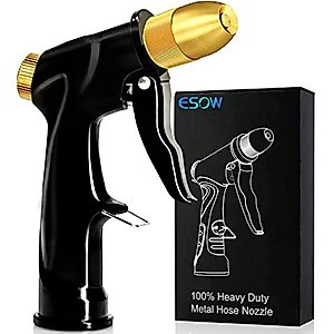 ESOW Garden Hose Nozzle, 100% Heavy Duty Metal Spray Gun with Full Brass Nozzle, High Pressure Watering Nozzle, Adjustable Spray Water Flow for Watering Plants, Showering Pet, Washing Car, Cleaning