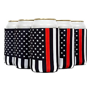 QualityPerfection Beer Can Cooler Sleeve, Neoprene Collapsible Coolie Economy Bulk Insulation with Stitches Perfect 4 Events,Custom DIY Projects - 12 Pack - Pattern (Firefighter)
