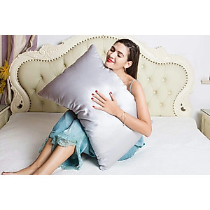 BlueHills 22 Momme 100% Pure Mulberry Natural Soft Both Sides Silk Pillowcase for Hair and Skin Hidden Zipper Luxurious 2 Pack Fine Silk Pillow Cases Gift Set (Gift Pack 3 Piece Queen, Silver Grey)