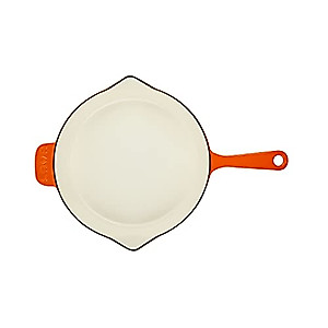 Lava Light-Colored Sand Enameled Cast Iron Skillet with Side Drip Spouts - 12 inch Round Frying Pan with Glossy Sand-Colored Three Layers of Enamel Coated Interior (Orange)