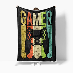 Funny Gamer Blanket for Men Kids Boys Teens, Video Game Fuzzy Fleece Throw Blankets for Couch Sofa Bed, Gaming Soft Throw and Gamepad Blanket Decor Living Room and Bed Room. (50X60)