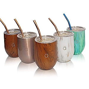 Kalmateh Yerba Mate Gourd Extra Large (12 oz) Mate Cup with BPA Free Travel Lid, Bombilla Filter Straw & Bombilla Cleaner- 18/8 Double Walled Vacuum Insulated Stainless Steel (Wood)