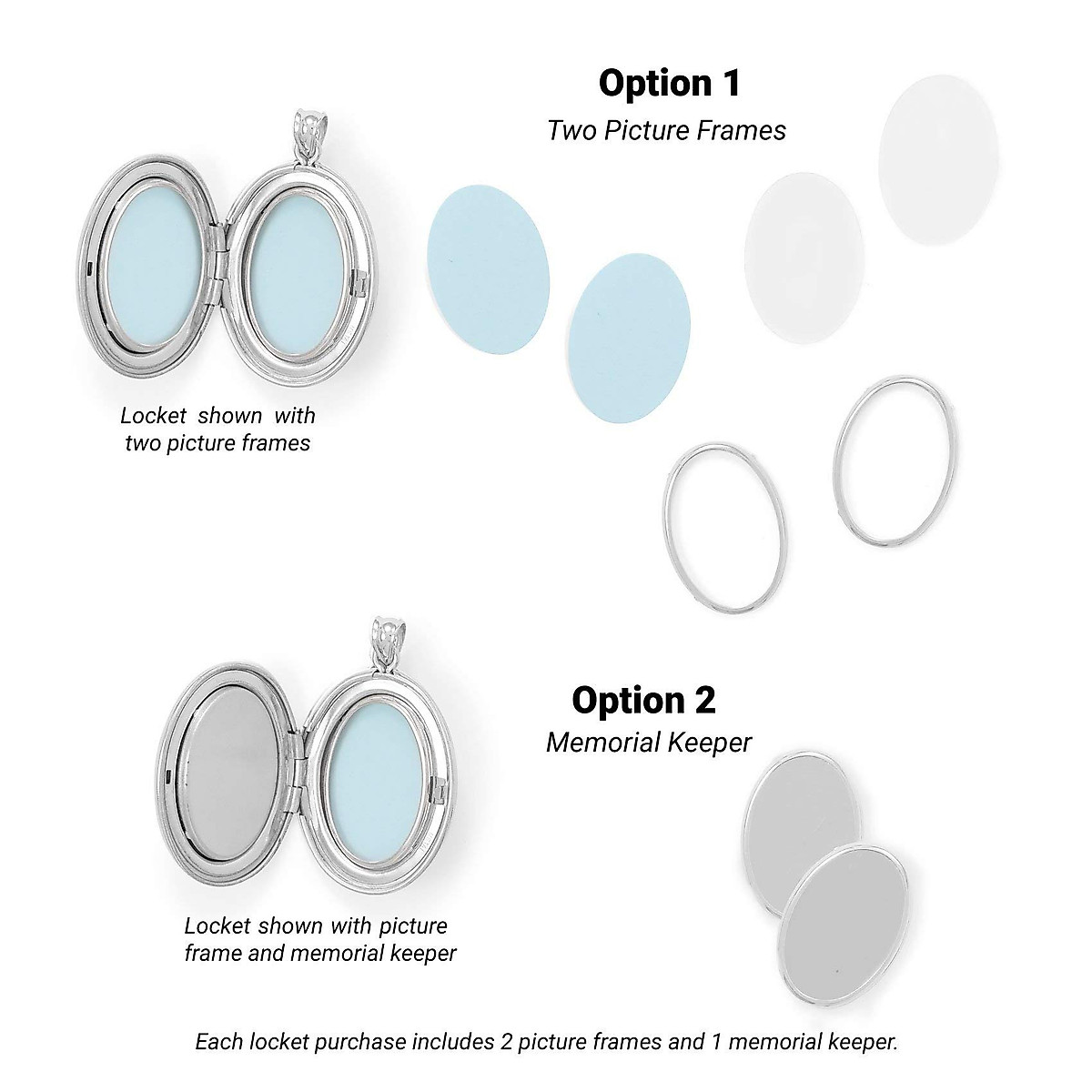 AzureBella Jewelry Oval Keepsake Locket Photo and Memory Keeper Sterling Silver and Diamond Accent