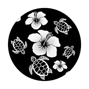 Black And White Hawaiian Island Floral Turtles PopSockets PopGrip: Swappable Grip for Phones & Tablets