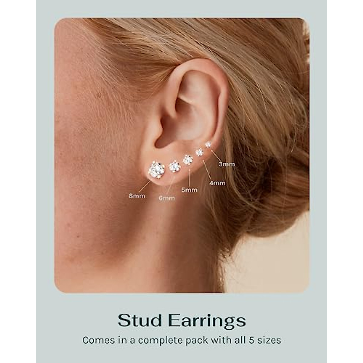 PAVOI 14K Gold Plated, 5 Pairs Small Gold Earrings Set | Mini Cubic Zirconia Stud Pack for Women Men 3mm 4mm 5mm 6mm 8mm (Yellow Gold)