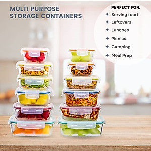 Imperial Home 24 Pc Glass Storage Containers with Lids, Food Storage Container Set, Kitchen Organization, Meal Prep, Airtight Lock Lid, Reusable, Freezer & Microwave Safe, BPA Free