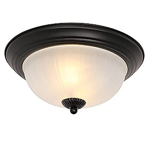Farmhouse Indoor Flush Mount Ceiling Light Fixture Vintage Dome Flushmount 2-Light with Alabaster Glass for Bedroom Hallway Kitchen Dining Room (Round)