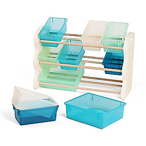 B. spaces by Battat – Totes Tidy Toy Organizer – Kids Furniture Set Storage Unit with 10 Stackable Bins – Ivory, Sea and Mint