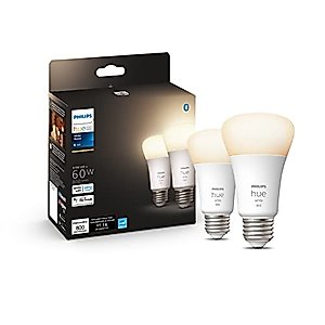 Philips Hue White A19 LED Smart Bulb, Bluetooth & Zigbee Compatible (Hue Hub Optional), Works with Alexa & Google Assistant, 2 Bulbs