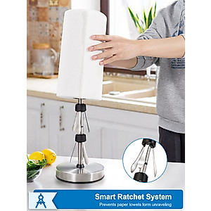 SMARTAKE Standing Paper Towel Holder, Damping Ratchet Design Paper Towel Organizer, Rustproof Toilet Paper Holder with Suction Cups, Roll Dispenser for Kitchen Countertop Home Dining Table, Silver
