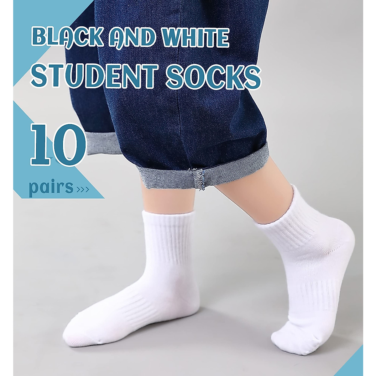 DoSmart Kids Crew Athletic Socks Boys Girls Classics Cotton School Uniform Childs Sports Breathable Casual Socks 10 Pairs (9-12 Years, 10 Pairs White)