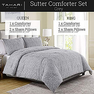 Tahari Home - King Comforter Set, 3-Piece Bedding with Matching Set, Modern Chic Room Decor (Sutter Grey, King)
