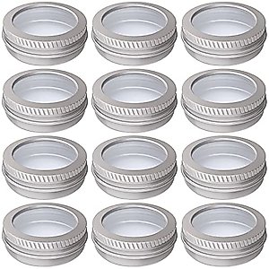 1 Ounce Aluminum Tin Jar 30 ml Refillable Containers Clear Top Screw Lid Round Tin Container Bottle for Cosmetic,Lip Balm, Cream, 12 Pcs.