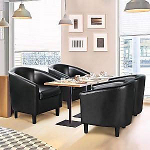 Topeakmart Faux Leather Club Chair, Modern Accent Chair and Cozy Barrel Chair with Sturdy Wood Legs for Living Room Bedroom Reception Room, Black