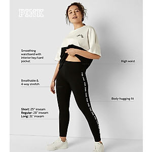 Victoria's Secret Women's Pink Logo Cotton Leggings, Pure Black with White Ticking, XS