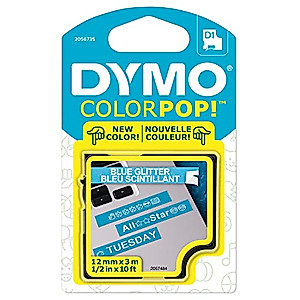 DYMO COLORPOP Authentic Label Maker Tape, 1/2" W x 10' L, White Print on Blue Glitter, D1 Standard