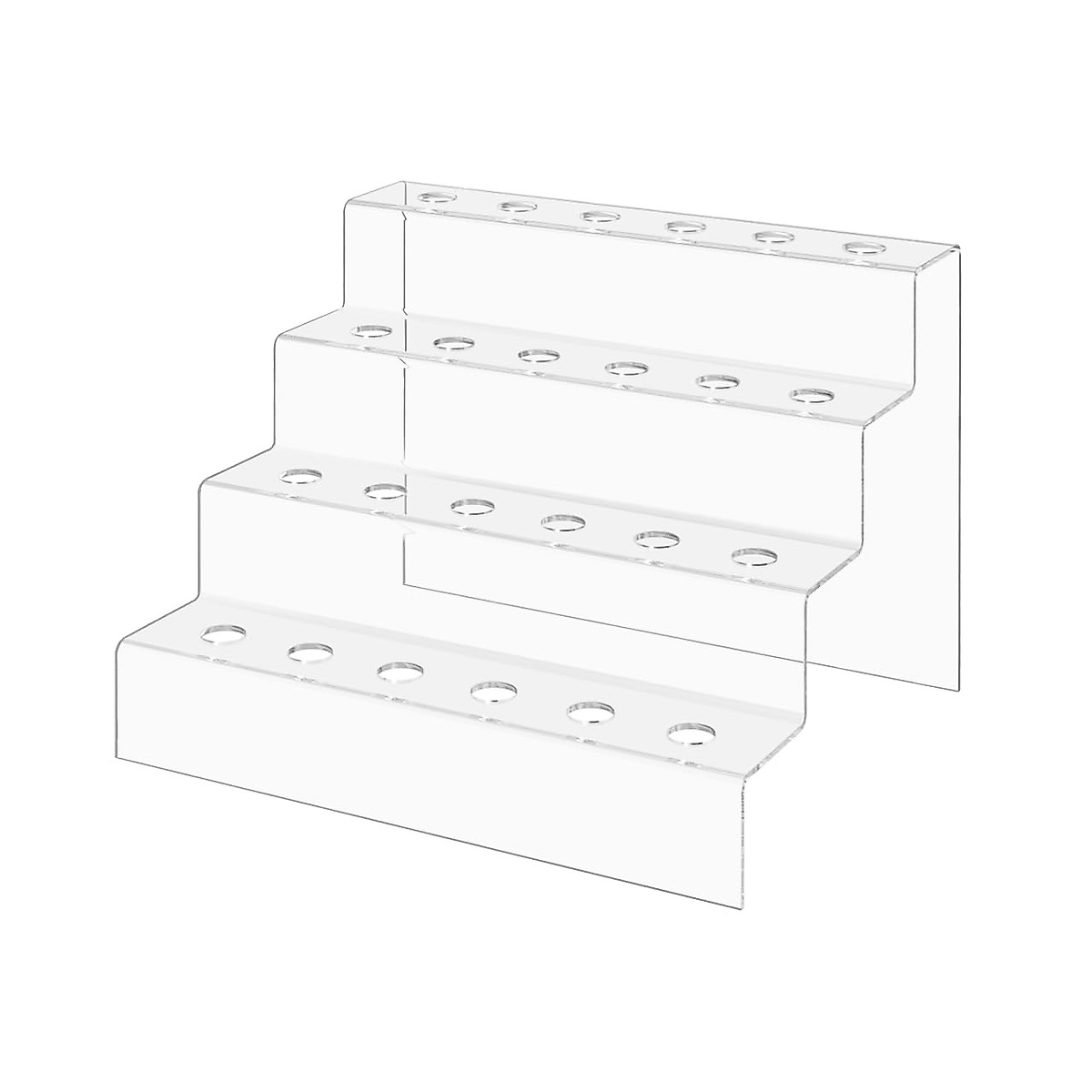Marketing Holders Wine Bottle Topper Liquor Pourer Display Stand Multi Level 24 Slot Rack with .75 Inch Wide Holes Clear Acrylic Riser 11.5" Wide by 10" Deep Retail Countertop Showcase