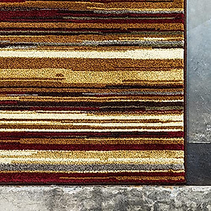 Unique Loom Barista Collection Modern, Abstract, Stripes, Urban, Rustic, Warm Colors Area Rug, 8' 0 x 10' 0 Rectangular, Multi/Beige