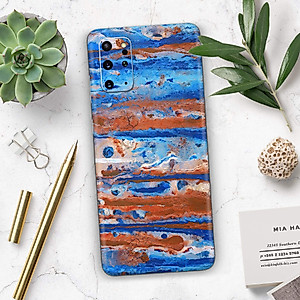 DesignSkinz Abstract Wet Paint Rustic Blue Protective Vinyl Decal Wrap Skin Cover Compatible with The Samsung Galaxy S20 (Screen Trim & Back Glass Skin)