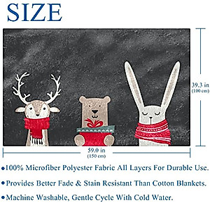 Christmas Reindeer Polar Bear Rabbit Prints Soft Warm Cozy Blanket Throw for Bed Couch Sofa Picnic Camping Beach, 150×100cm