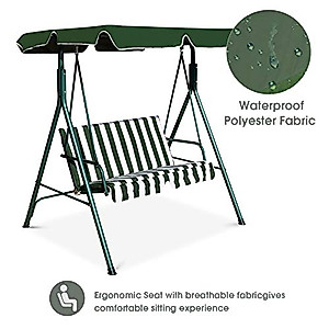 Happygrill 2-Person Convertible Canopy Swing Chair, Hammock Swing with Comfortable Cushion Seats, Weather Resistant Power Coated Steel Frame
